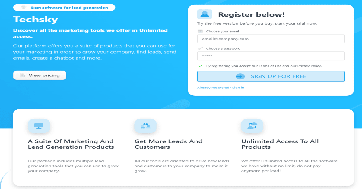 Discover all the marketing tools we offer in Unlimited access. - Techsky